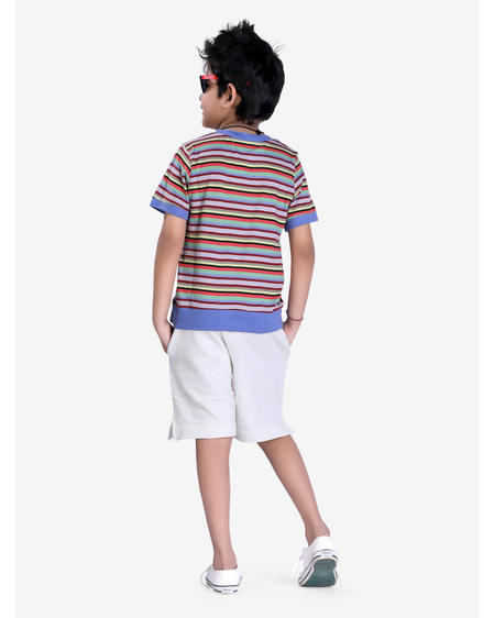 Stripe and strike in this multicolour striped tee for boys